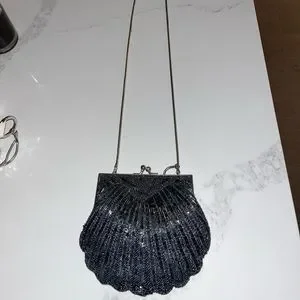 lyrella | Bags | Lyrella Black Beaded Bag Inside Pocket Metal Strap ...